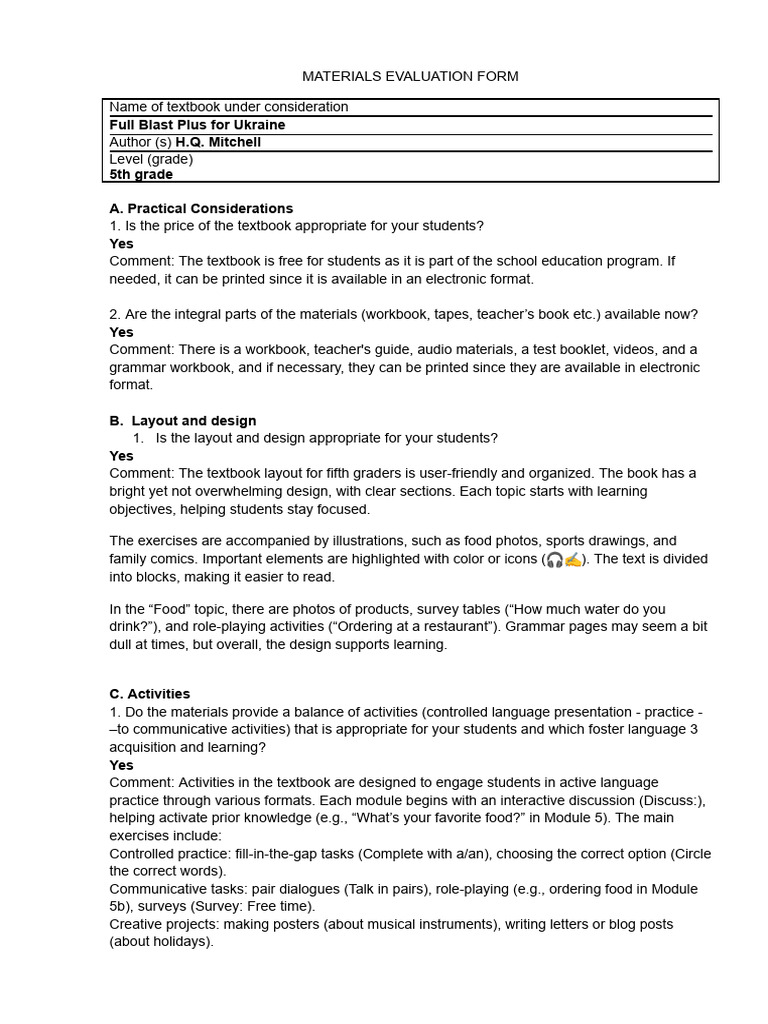 Textbook evaluation form (1) | PDF | English Language | Textbook