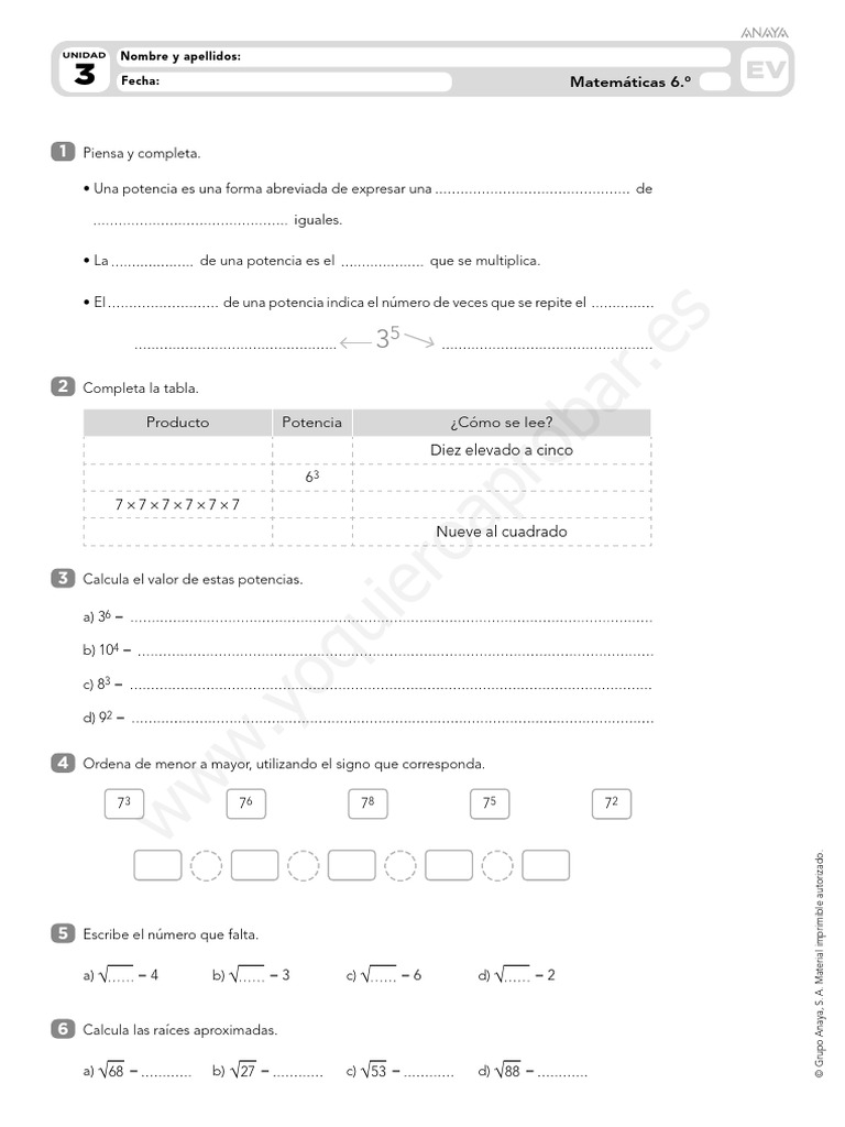 Examen Unidad 3 Mates 6primaria | PDF | Matemáticas | Aritmética