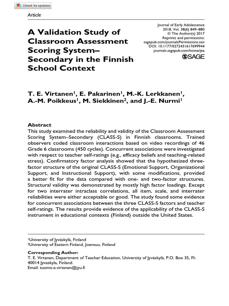 A Validation Study of Classroom Assessment Scoring System - Secondary ...