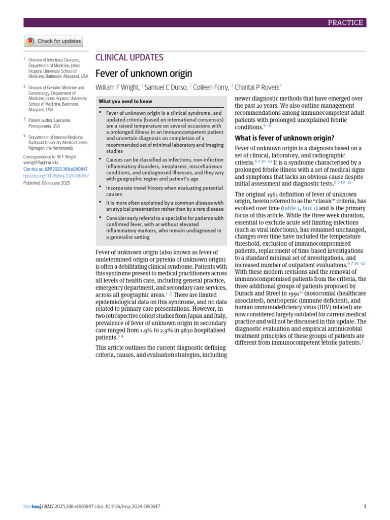 Fever of Unknown Origin BMJ24 | PDF | Immunodeficiency | Diseases And ...