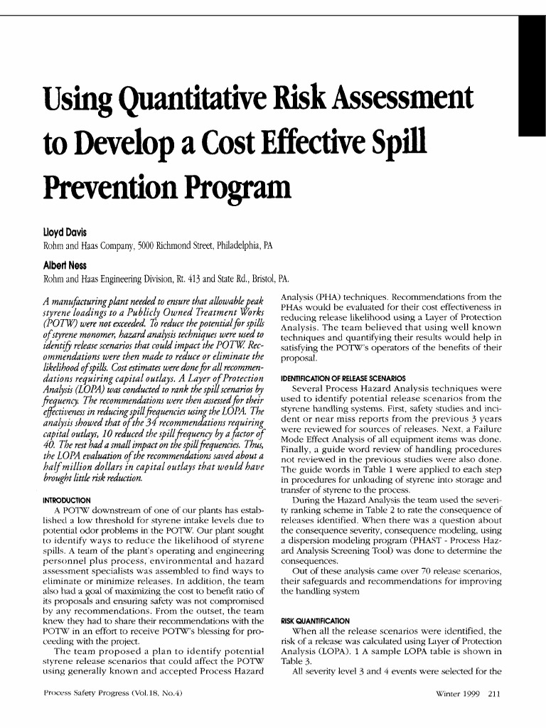 Using Quantitative Risk Assessment To Develop Cost Prevention Program | PDF | Risk | Risk Management