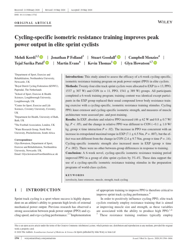 Kordi Et Al 2020 Cyclists Isometrics | PDF | Strength Training
