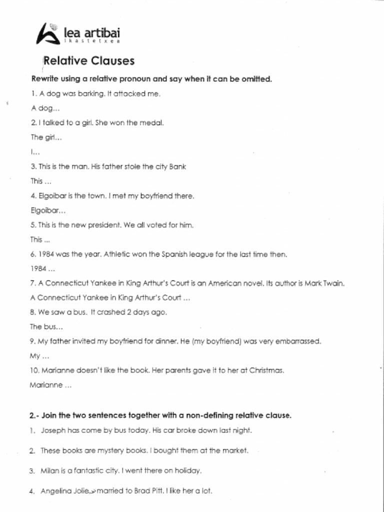 Relative Clauses (Exercises) | PDF