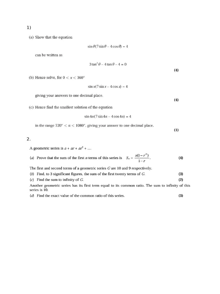 Yr12 Test Trig and Sequences | PDF