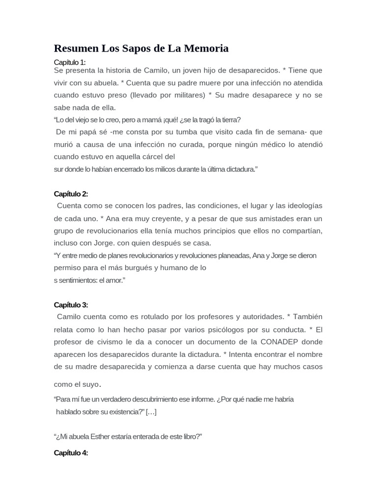 Resumen de "Los Sapos de la Memoria" | PDF