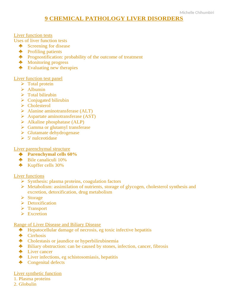 9 CHEMICAL PATHOLOGY LIVER DISORDERS | PDF | Liver | Hepatitis