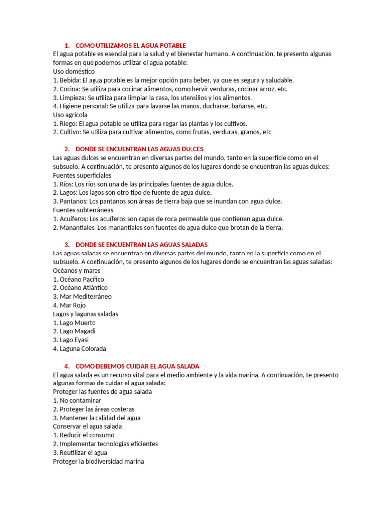 Uso y cuidado del agua potable y salada | PDF | Agua | Agua dulce