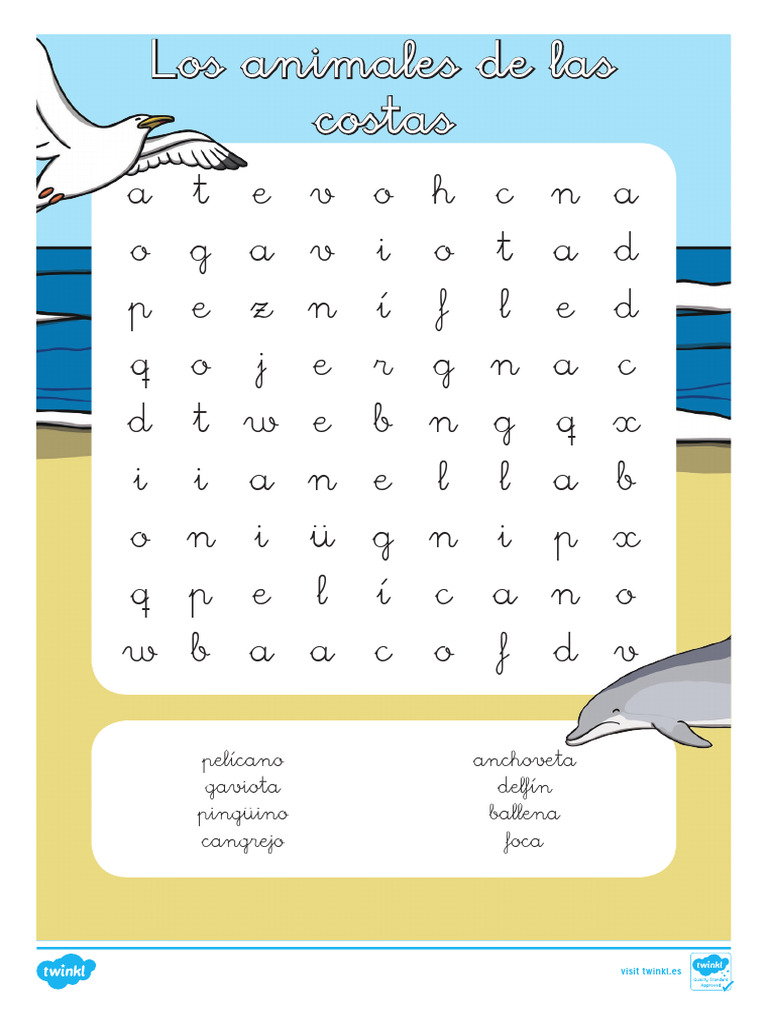 Sopa de letras: animales acuáticos | PDF