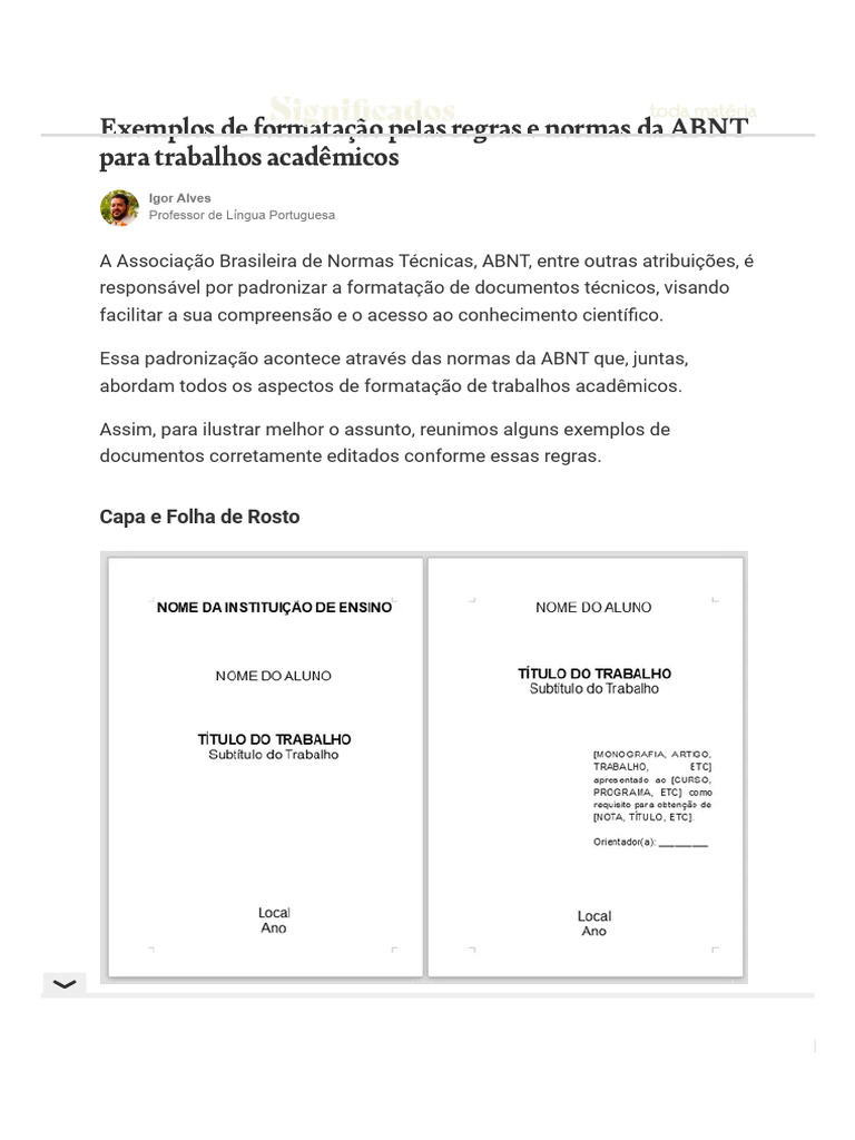 Exemplos de formatação pelas regras e normas da ABNT para trabalhos ...