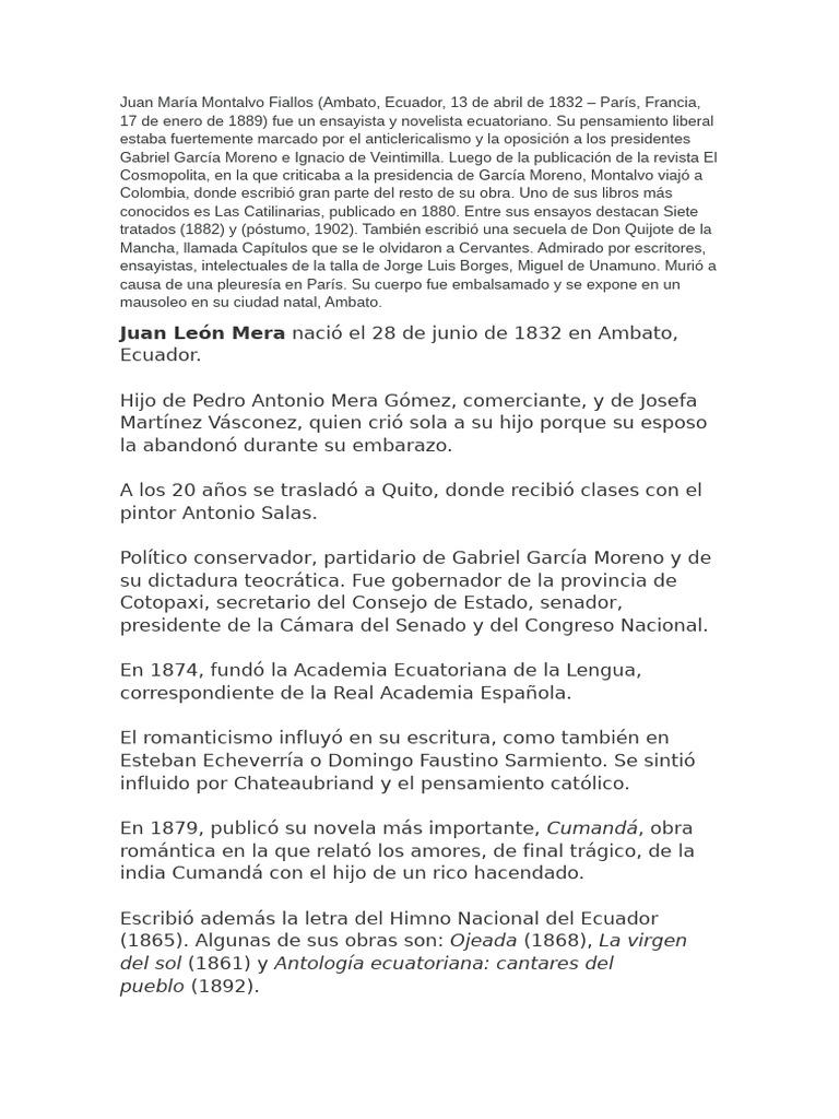 Juan María Montalvo Fiallos | PDF