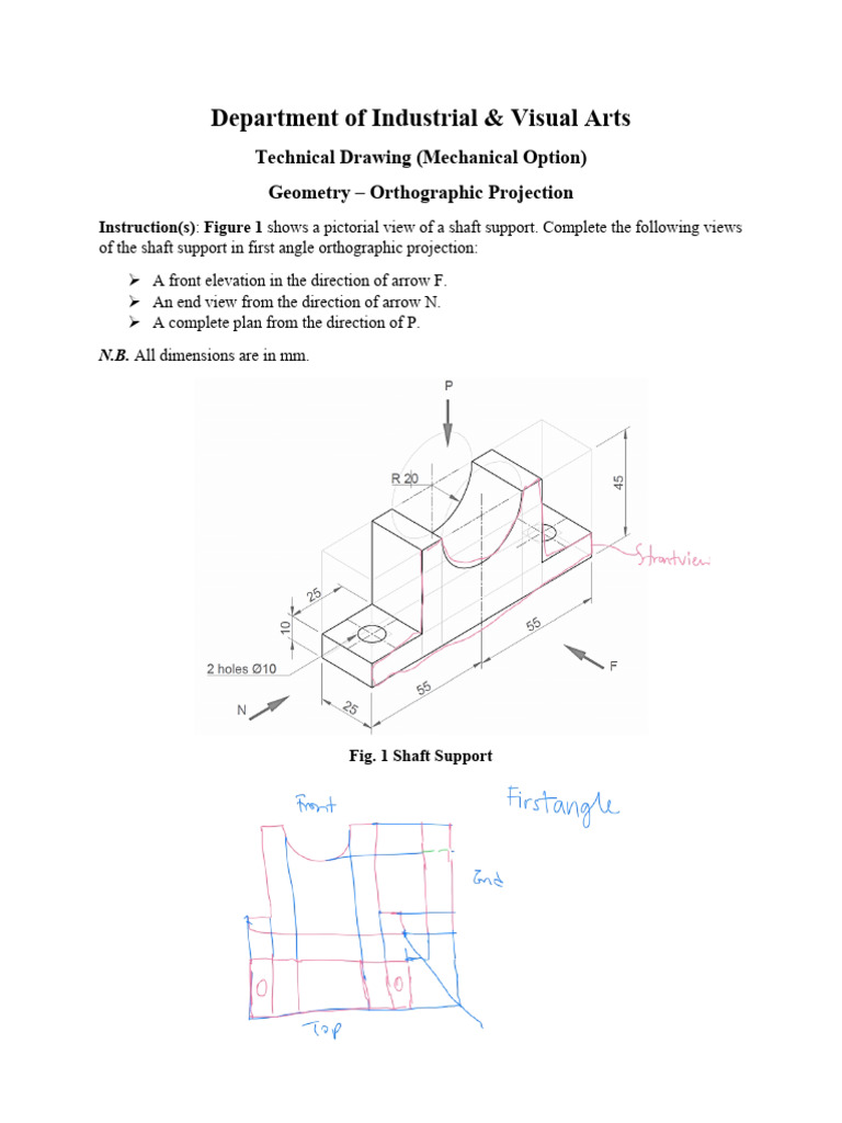 Geometry - Orthographic Projection Practice | PDF