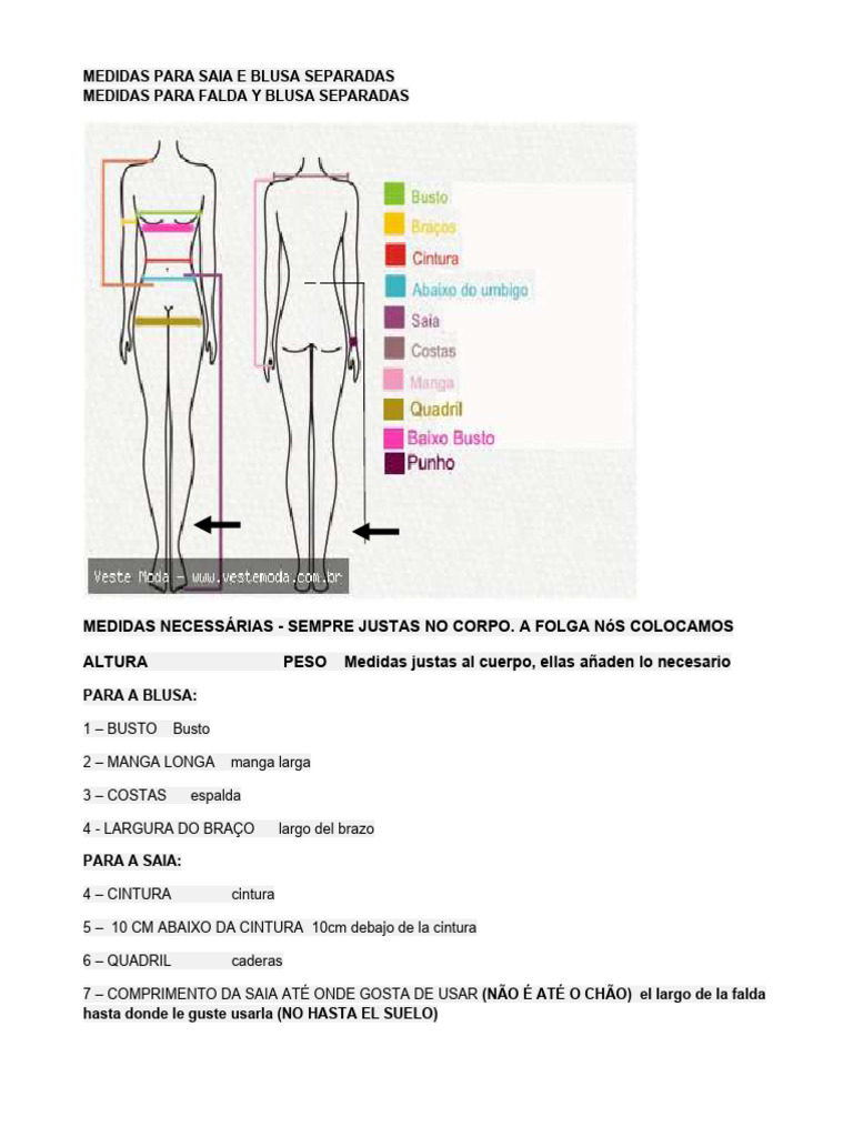 Medidas para Saia e Blusa Justas | PDF