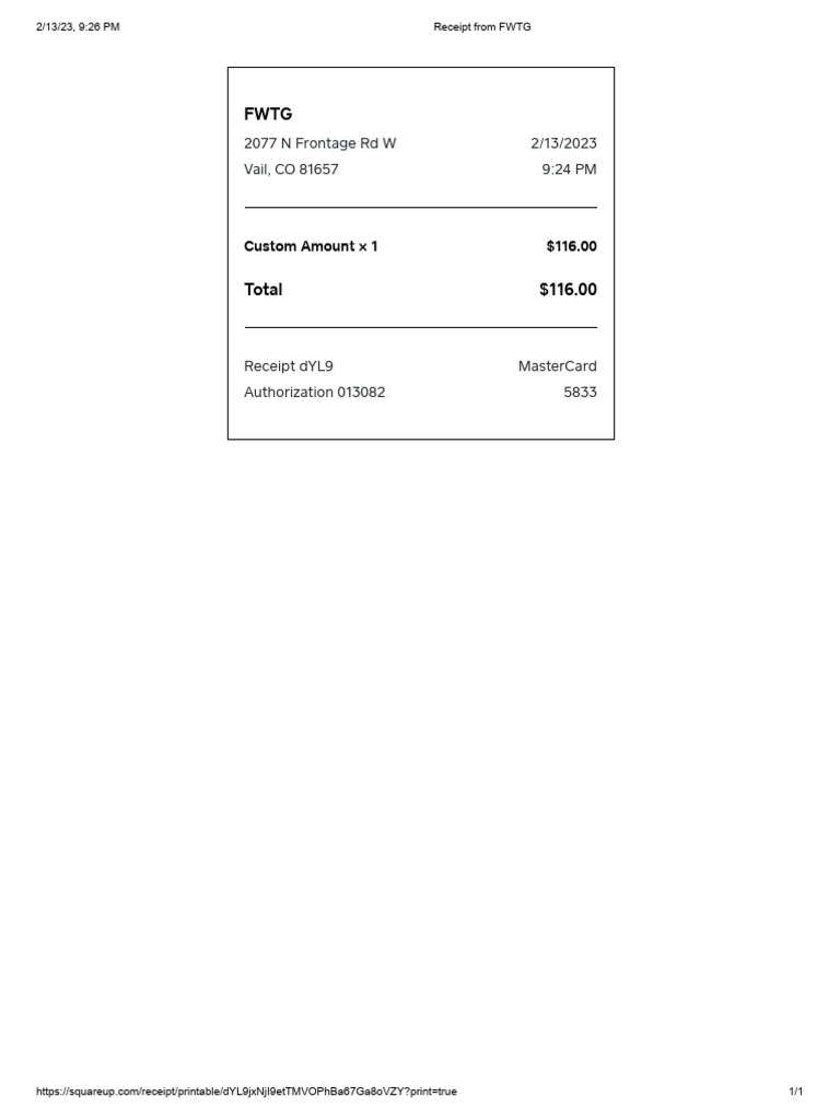 Receipt From FWTG | PDF