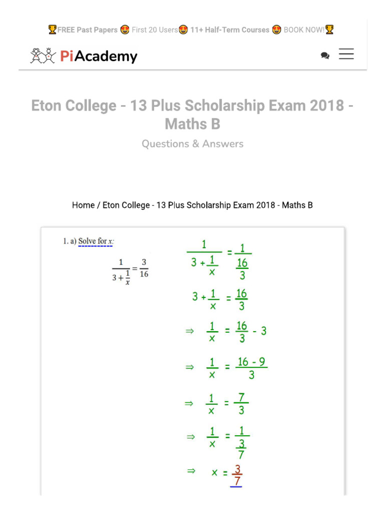 Eton College - 13 Plus Scholarship Exam 2018 Maths B | PDF