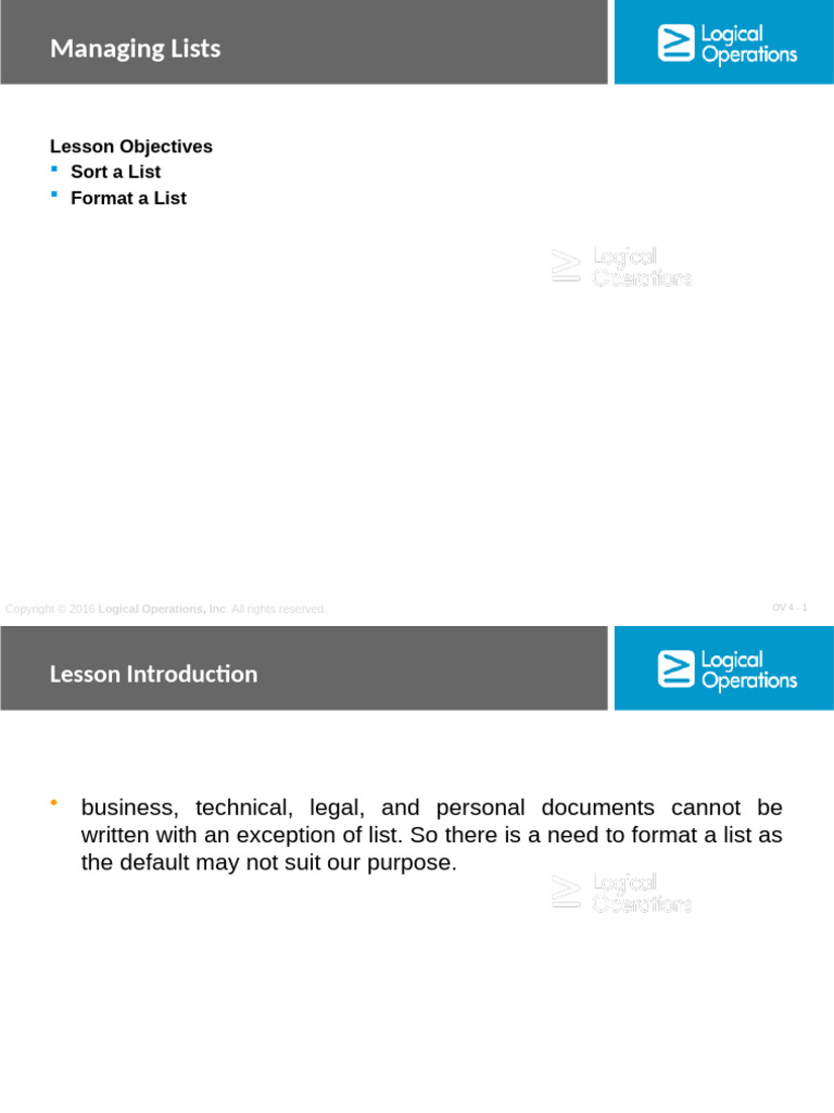 Lesson 4 - Managing Lists | PDF | Copyright | All Rights Reserved