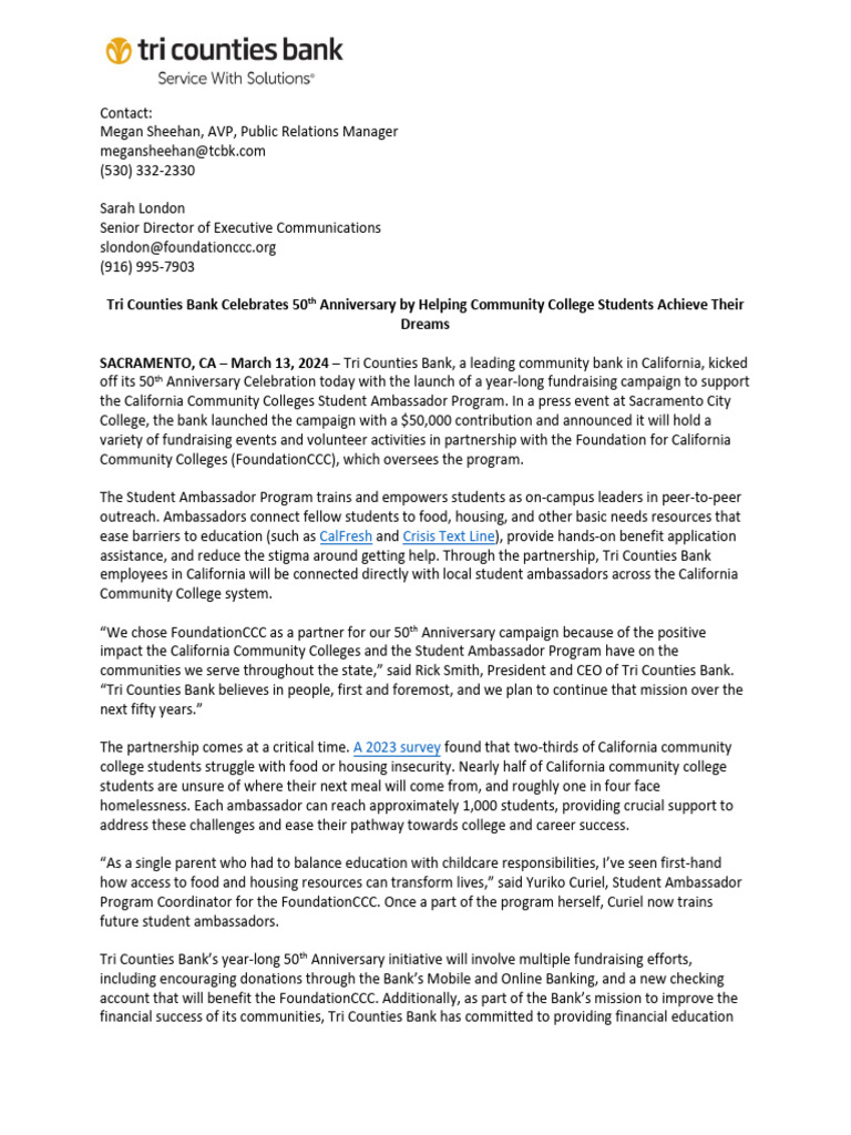 50th Anniv Press Release Final | PDF