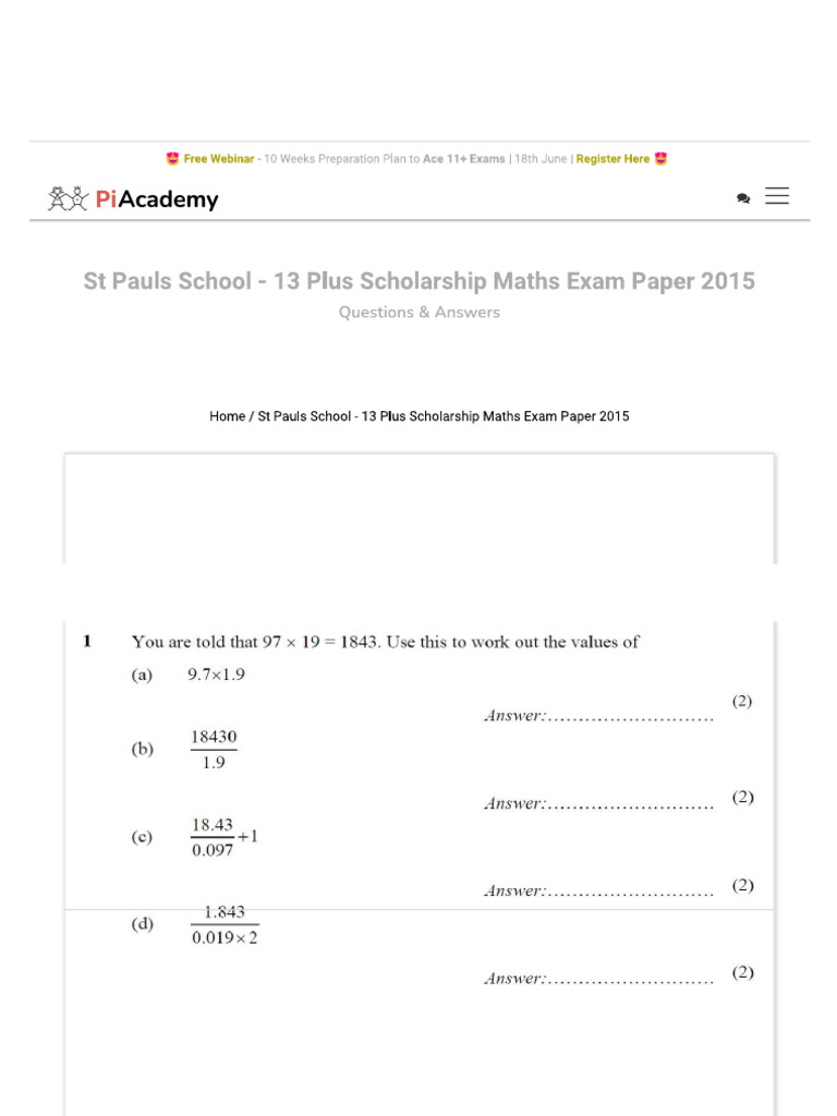 ST Pauls School 13 Plus Scholarship Maths Exam Paper 2015 Ans2 | PDF
