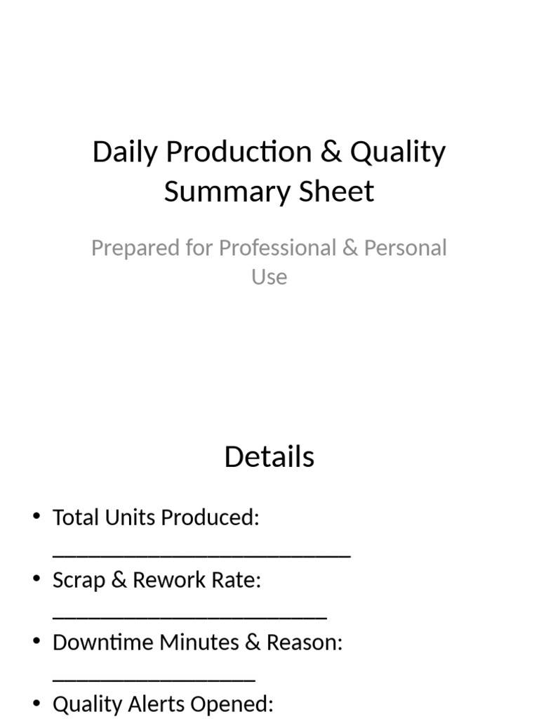 Daily Production & Quality Summary Sheet | PDF