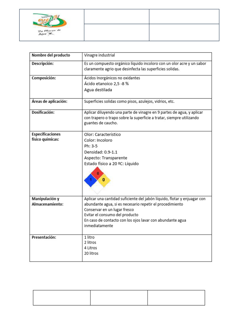 Ficha Tecnica Vinagre | PDF