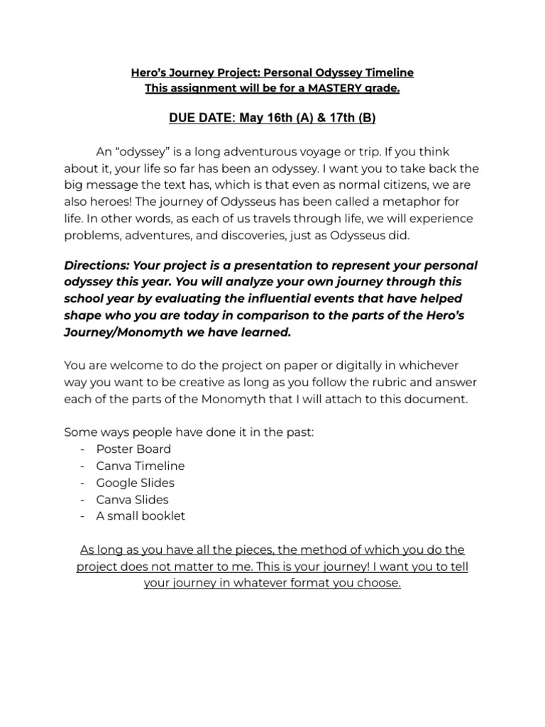 23-24 Freshmen Year Hero's Journey | PDF | Odyssey | Cognition