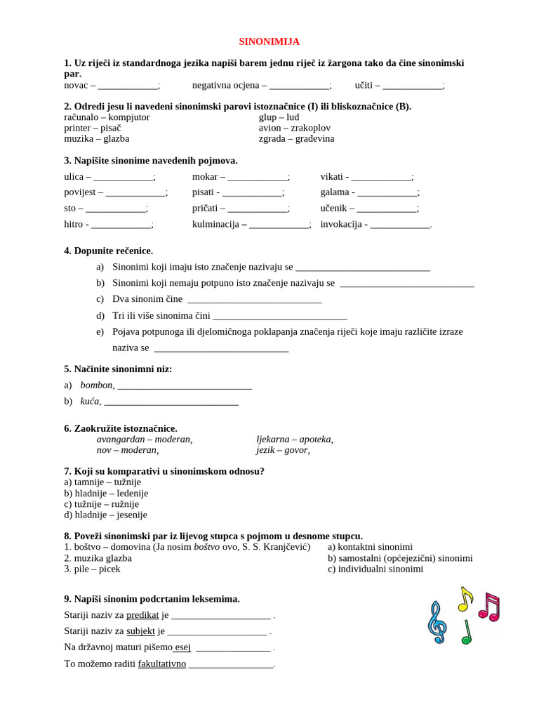 Sinonimi Nastavni Listi | PDF