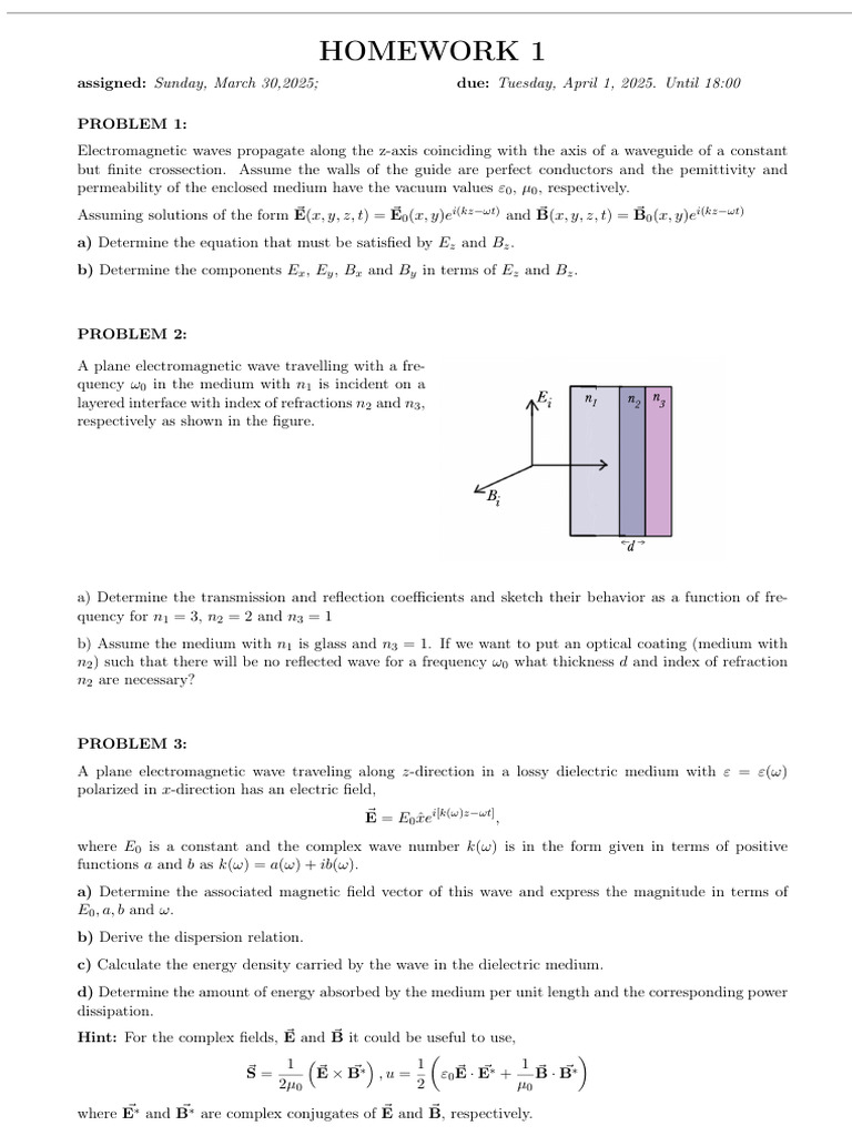 Phys 332 HW1 | PDF | Waves | Transmission Medium