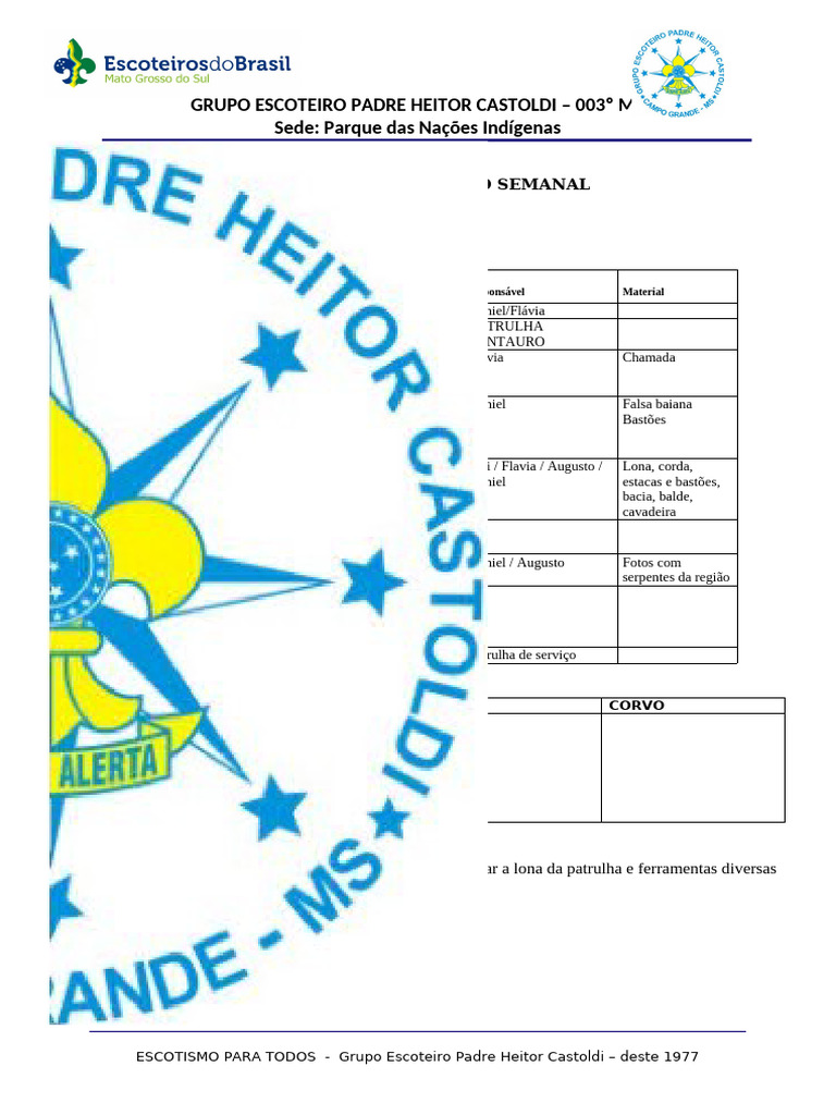 Atividades Tropa Escoteira Um 09 11 2024 1 | PDF | Escotismo ...