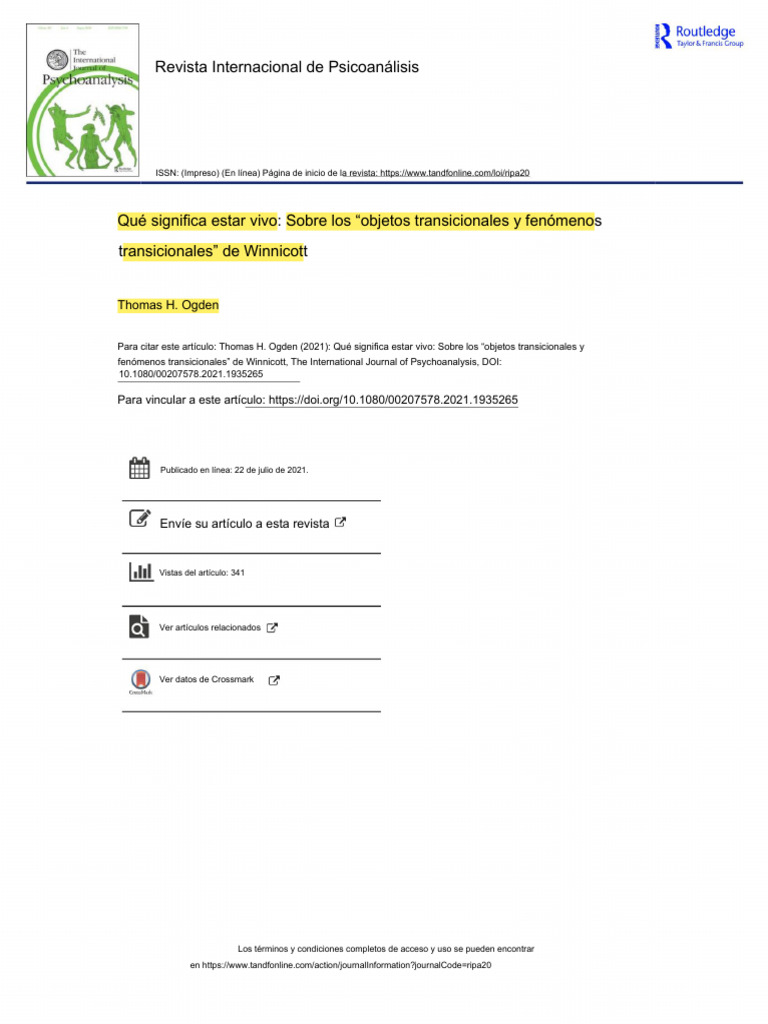 Qué Significa Estar Vivo Sobre Los Objetos Transicionales y Fenómenos ...