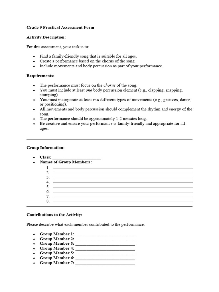 Grade 9 Practical Assessment | PDF | Rhythm