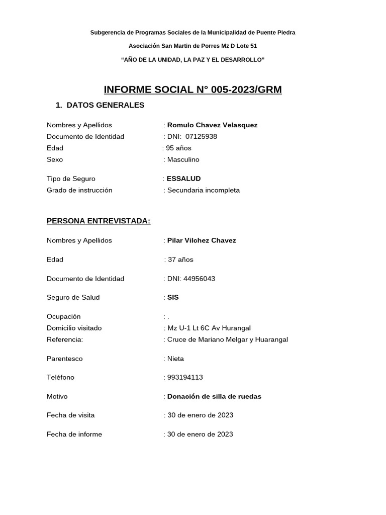 INFORME SOCIAL N° 005-2023_GRM | PDF