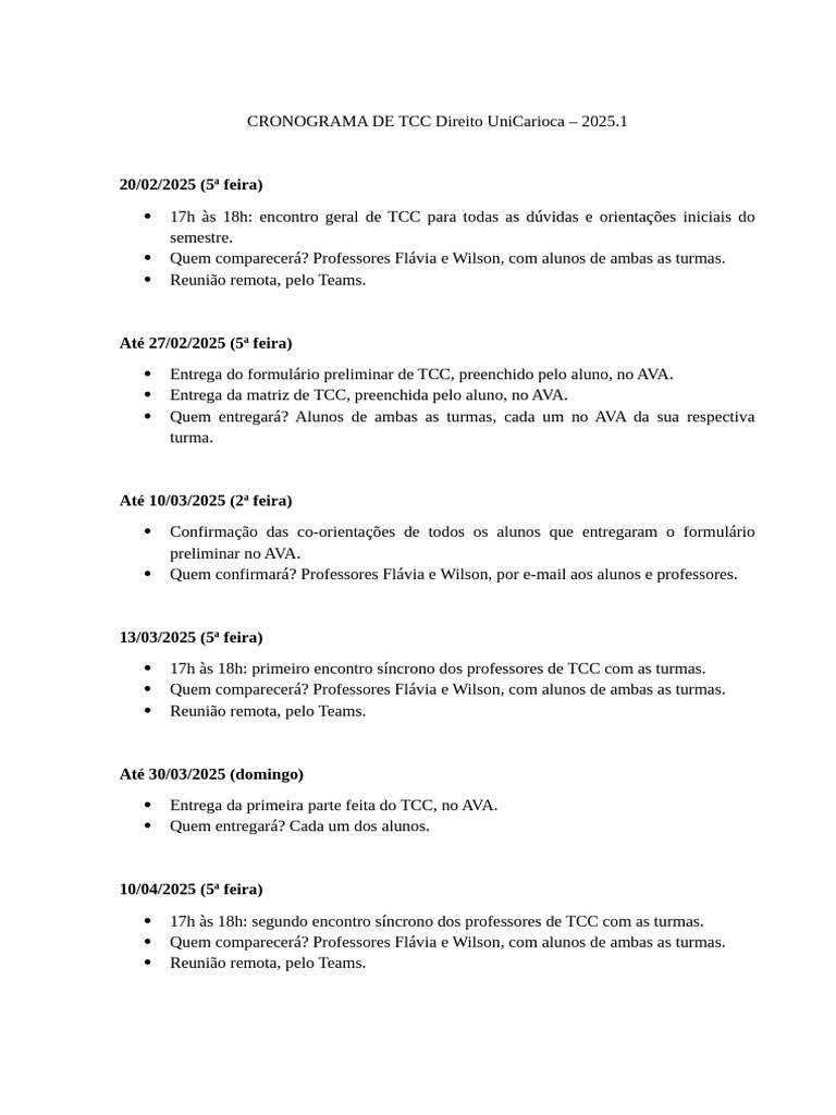 Cronograma TCC 25.1 | PDF | Justiça | Crime e Violência