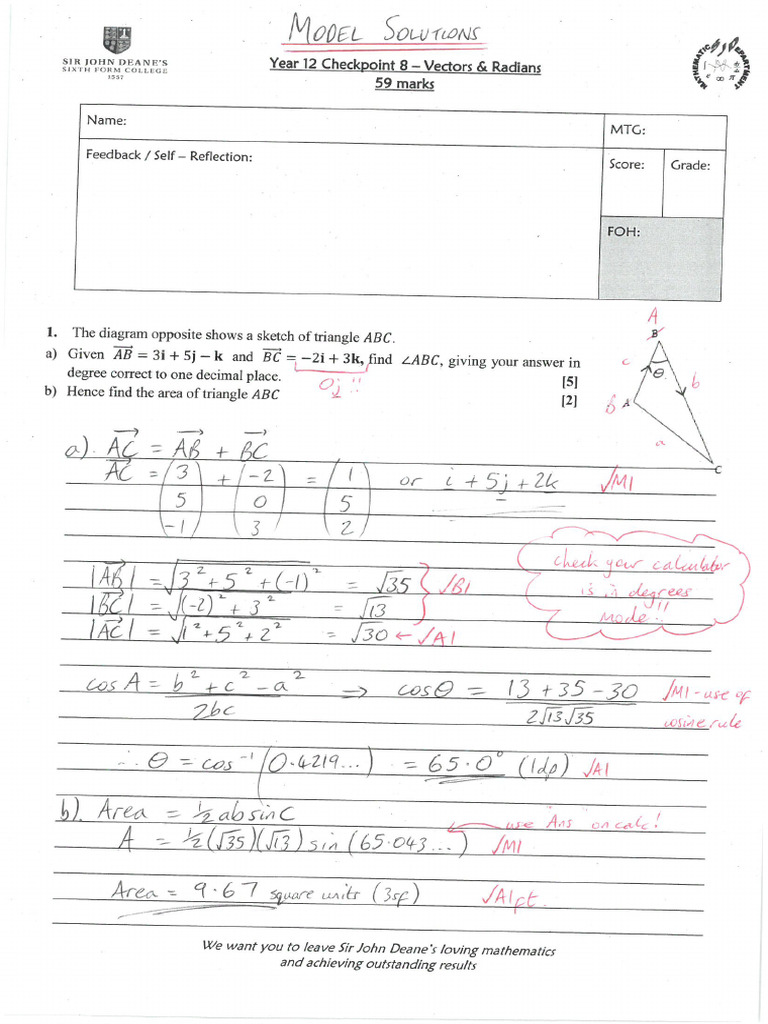Year 12 Checkpoint 8 - Model Solutions | PDF