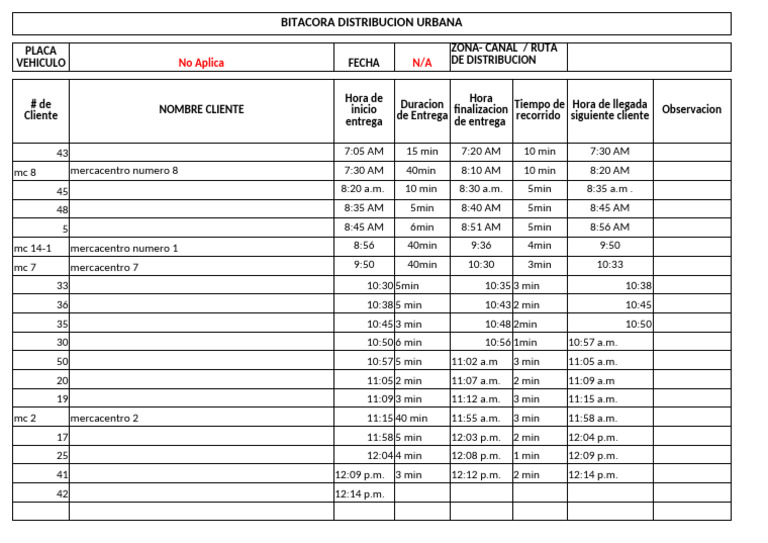 Formato Bitacora Entrega Pedido | PDF