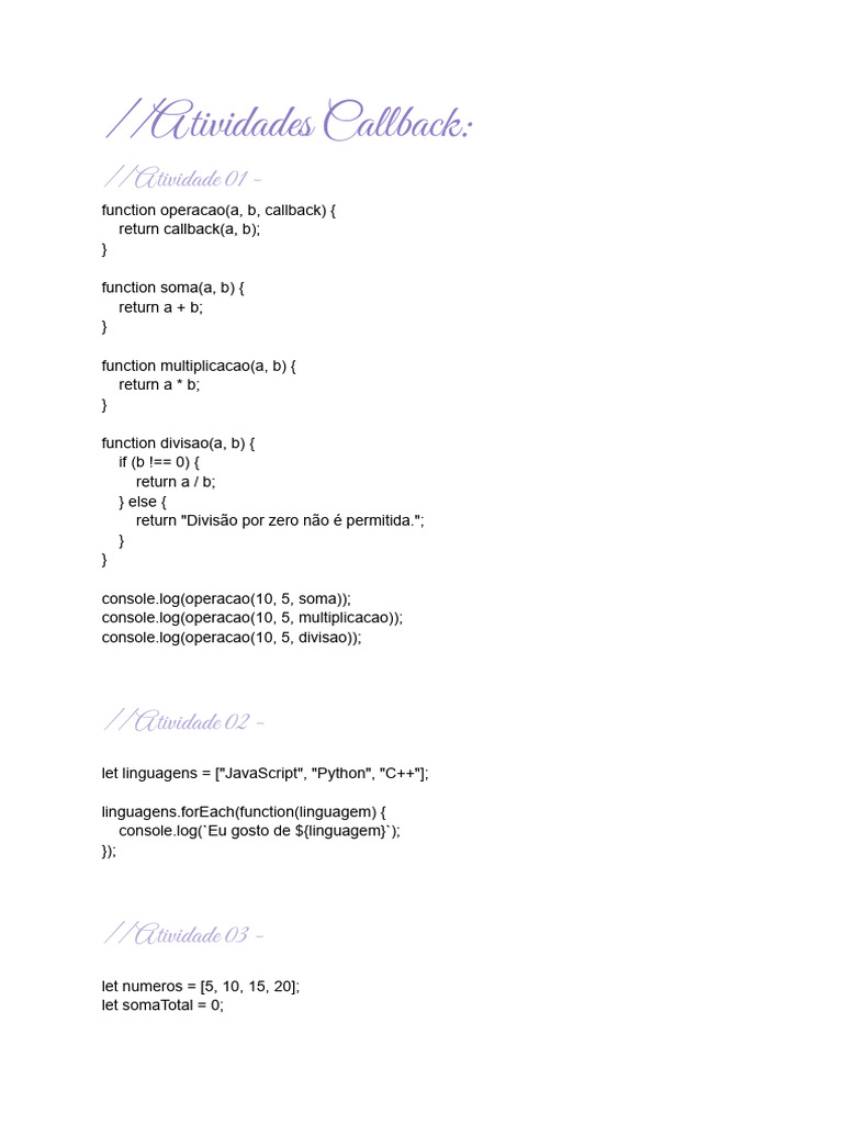 Atividades Callback: | PDF