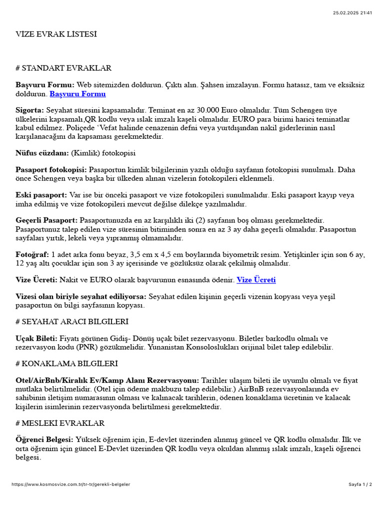 Kosmos Vize Hizmetleri | PDF