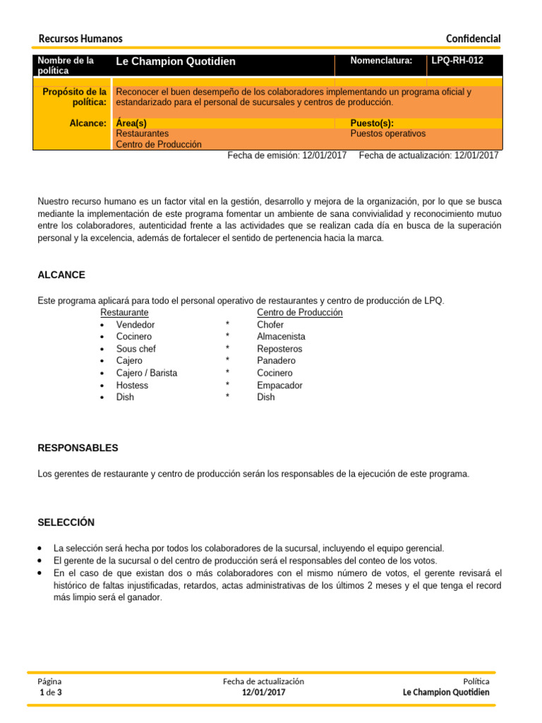 Politica de Reconocimiento | PDF | Business