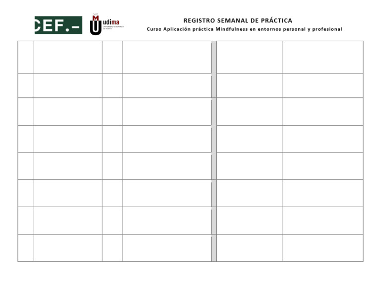 Registro Semanal de PrÃ¡cticas Mindfulness CEF | PDF