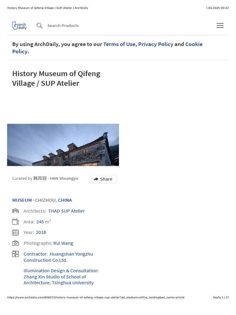 History Museum of Qifeng Village: SUP Atelier - ArchDaily | PDF | Roof ...