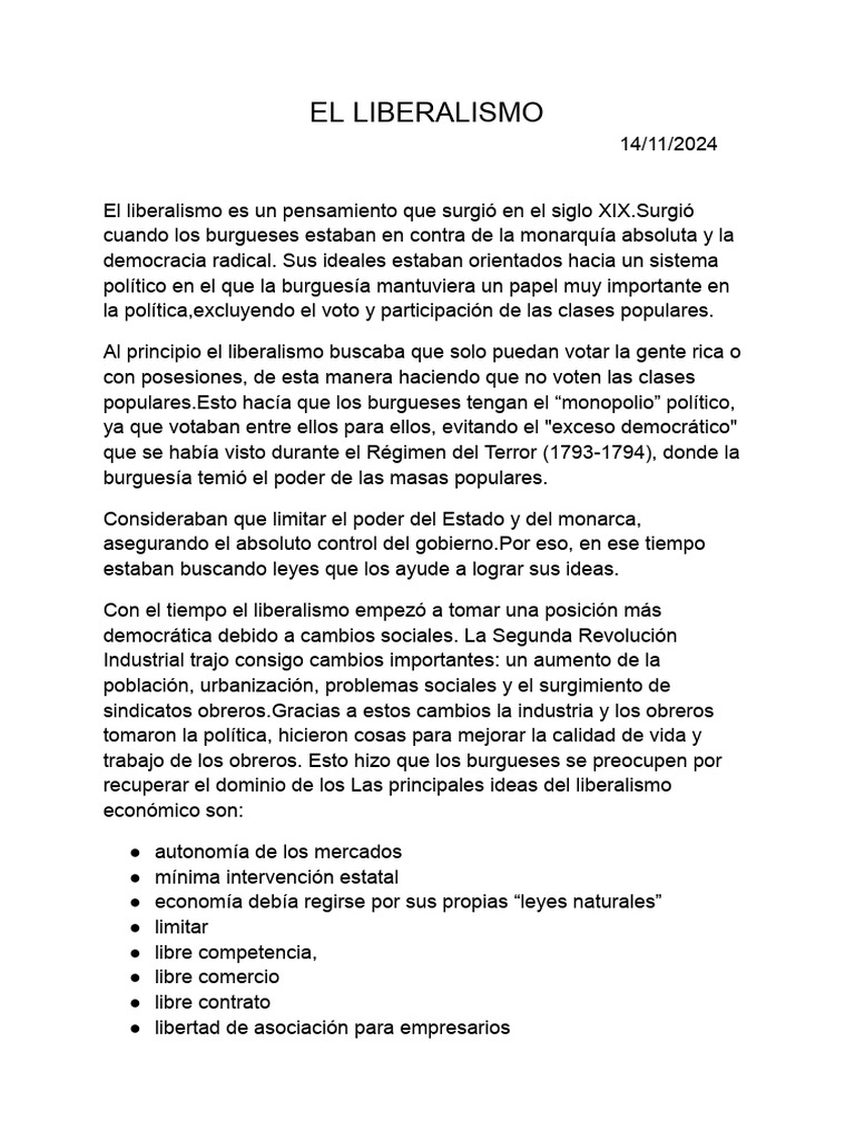 Orígenes y evolución del liberalismo | PDF | Liberalismo | Democracia