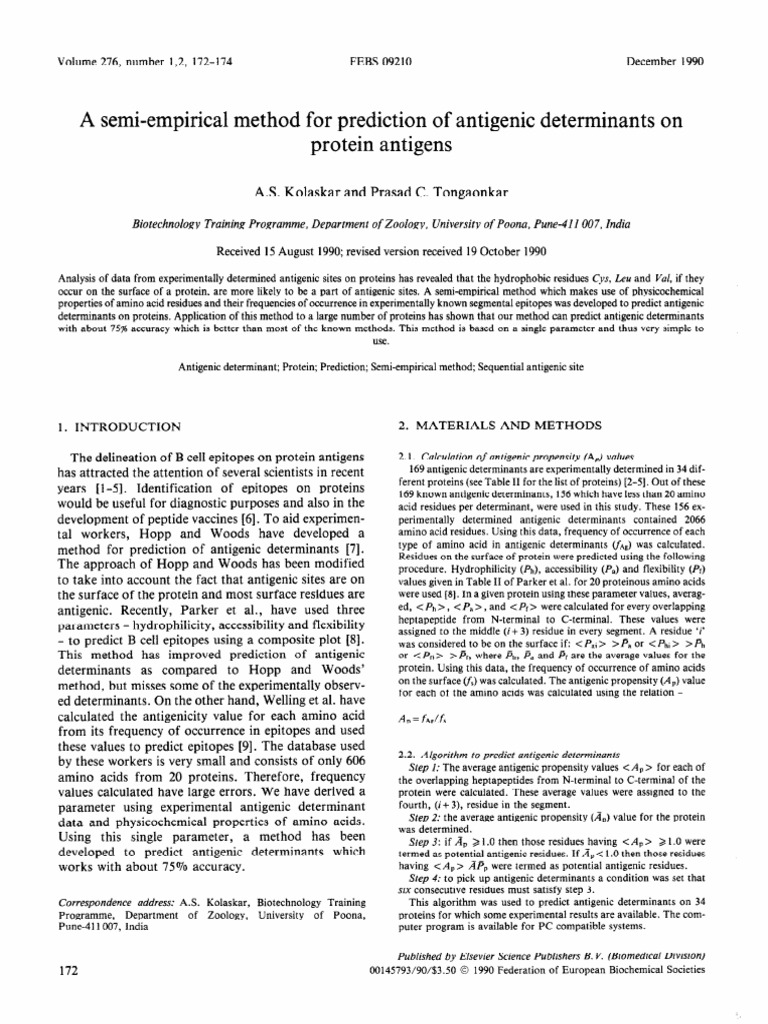 Predicting Antigenic Determinants in Proteins | PDF | Epitope | Amino Acid