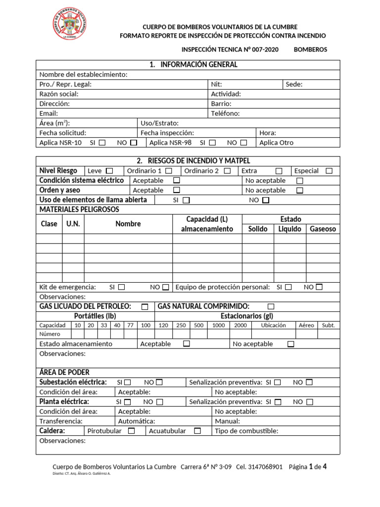Formato Inspeccion Tecnica LC | PDF | Bombero