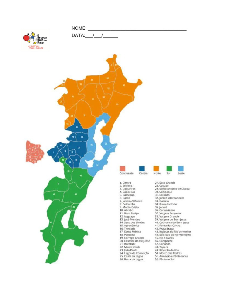 ATIVIDADE mapa colorido regiões floripa | PDF