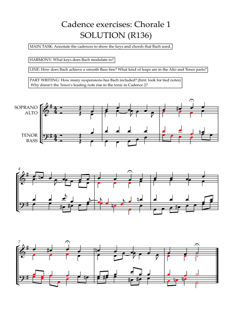 Cadence Exercises Chorale 1 SOLUTION | PDF