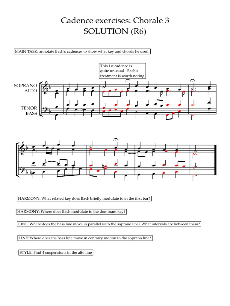 Cadence Exercises Chorale 3 SOLUTION | PDF