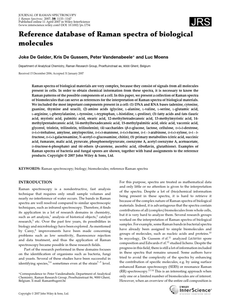 Raman Database of Pure Molecules From Tissue | PDF | Spectroscopy ...