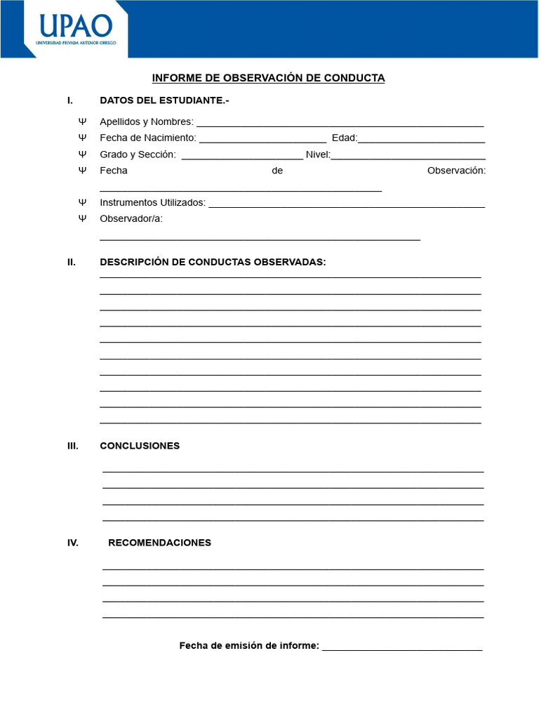 Formato de Informe de Observación de Conducta | PDF