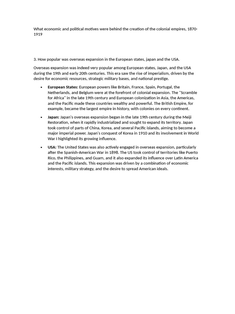 Economic and Political Motives of Imperialism | PDF