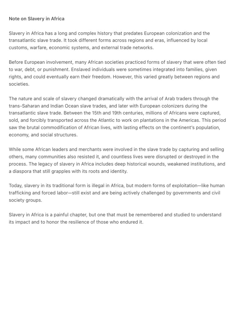Note On Slavery in Africa | PDF