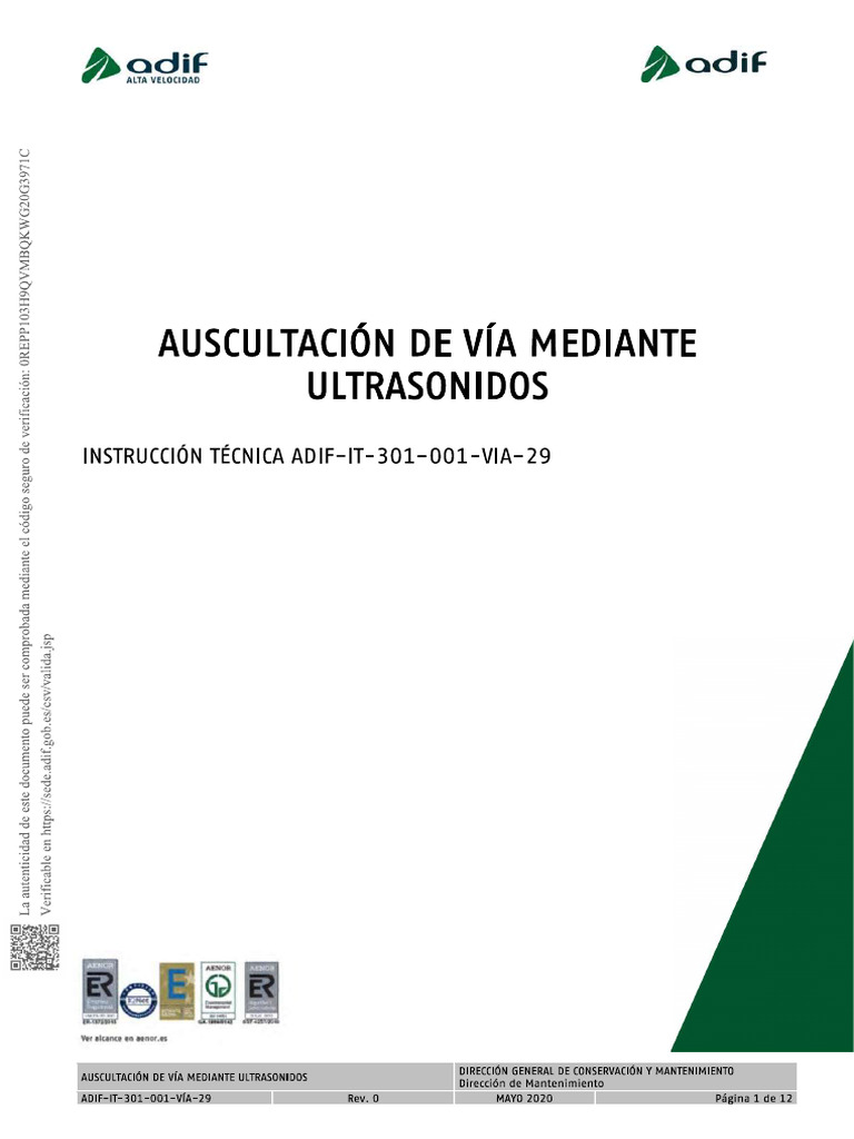 ADIF-IT-301-001-VIA-29 Auscultación Vía Por Ultrasonidos | PDF