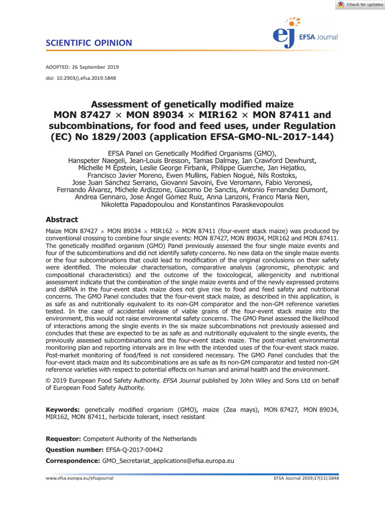 EFSA Journal - 2019 - Assessment of Genetically Modified Maize MON 87427 MON 89034 MIR162 MON ...